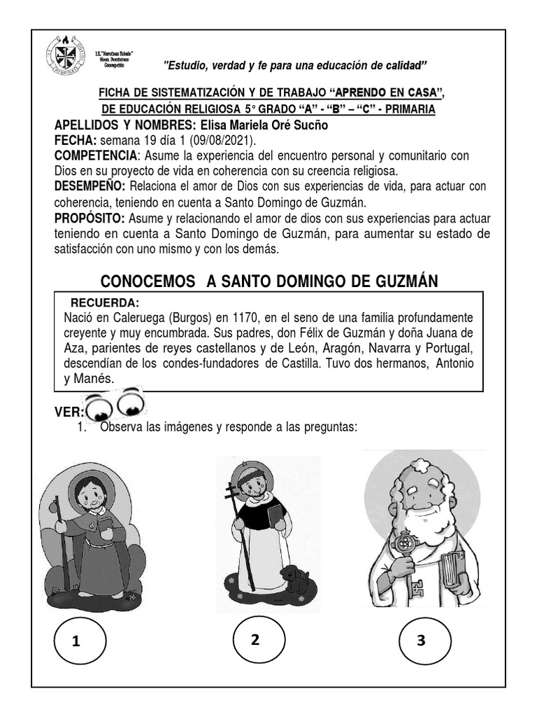 09-08-2021 Ficha de Religiòn | PDF | Iglesia Católica
