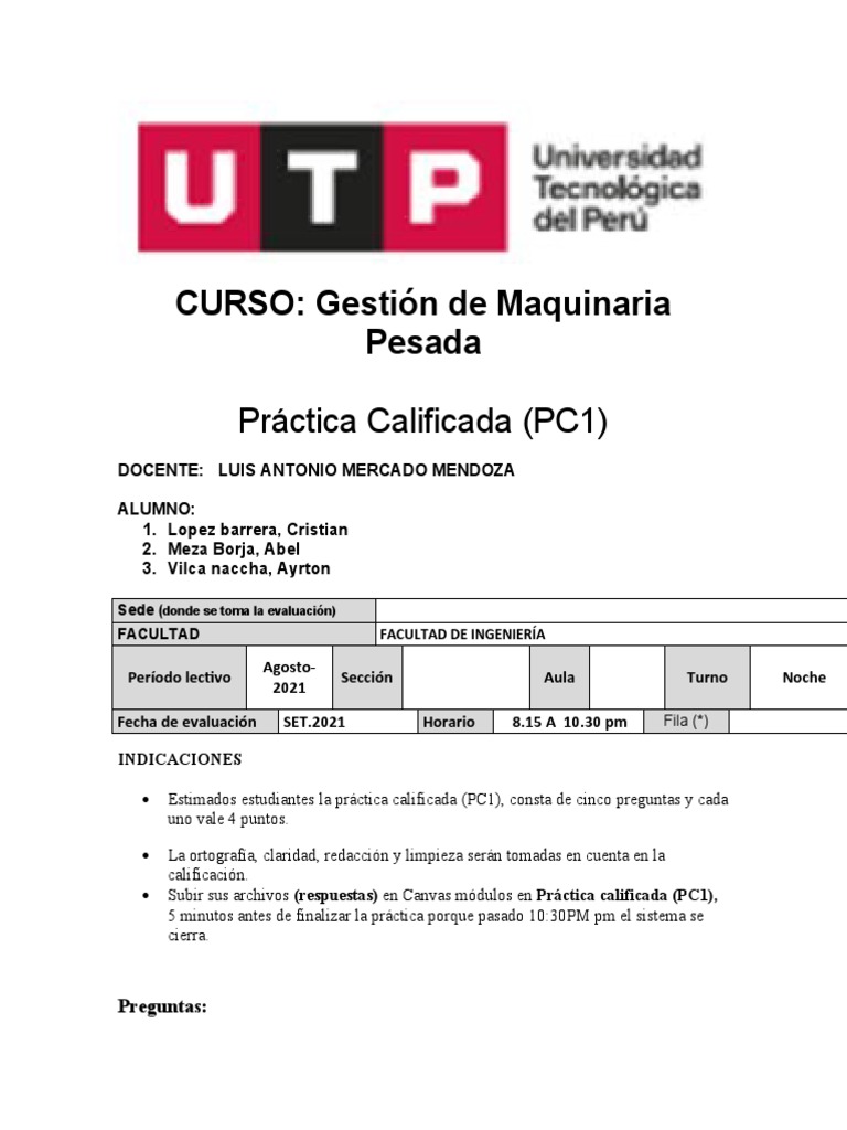 Primera Práctica (PC1) Grupal G. MAQ. PES. 2021 | PDF | Tractor | Tanques