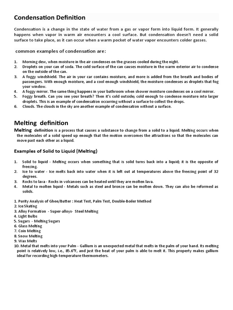 Condensation Definition: Common Examples of Condensation Are | PDF ...