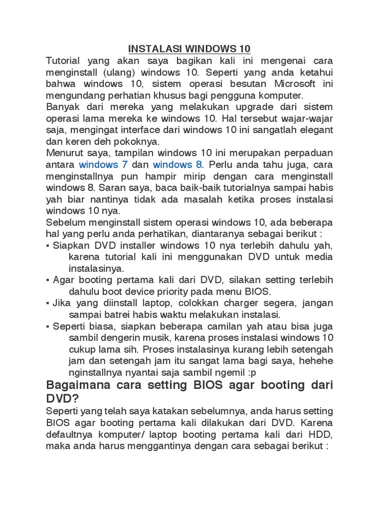 INSTALASI WINDOWS 10 Tutorial Yang Akan Saya Bagikan Kali Ini Mengenai Cara Menginstall (Ulang ...
