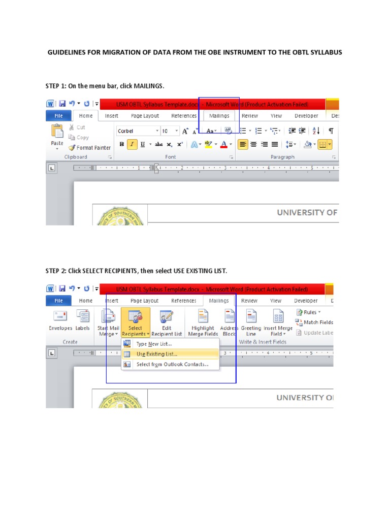 Guidelines For Migration of Data From The Obe Instrument To The Obtl ...