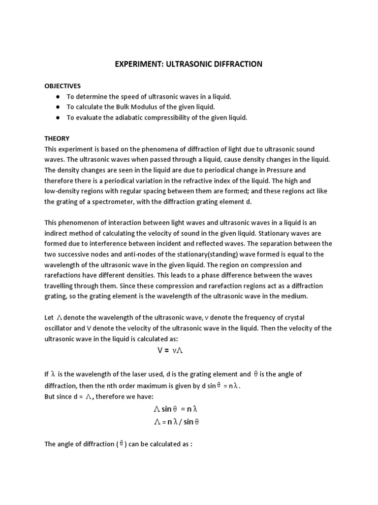 Experiment: Ultrasonic Diffraction: Objectives | PDF | Waves | Wavelength