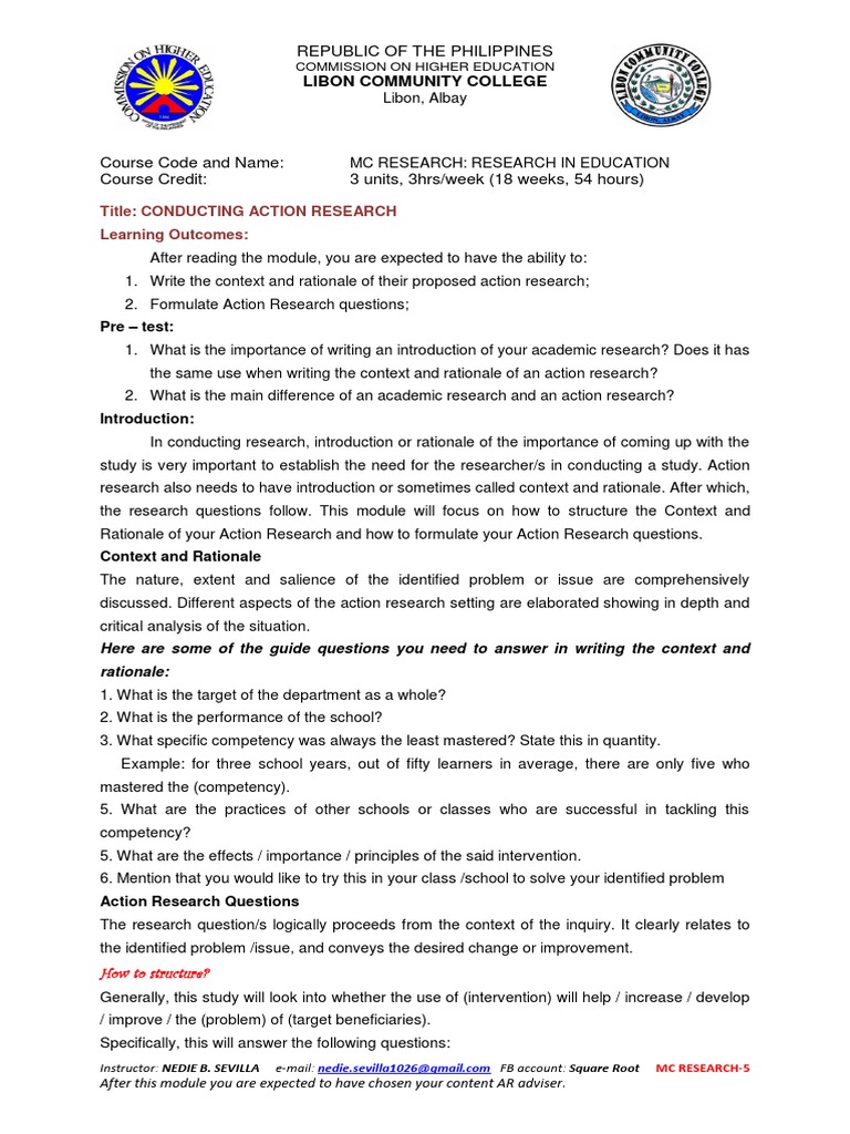 Republic of The Philippines: Libon Community College | PDF | Action ...