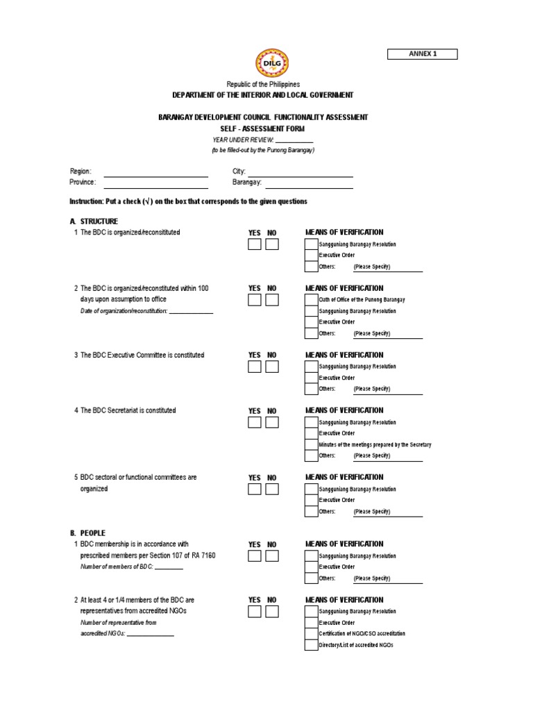 BDC Assessment Form | PDF | Policy | Government