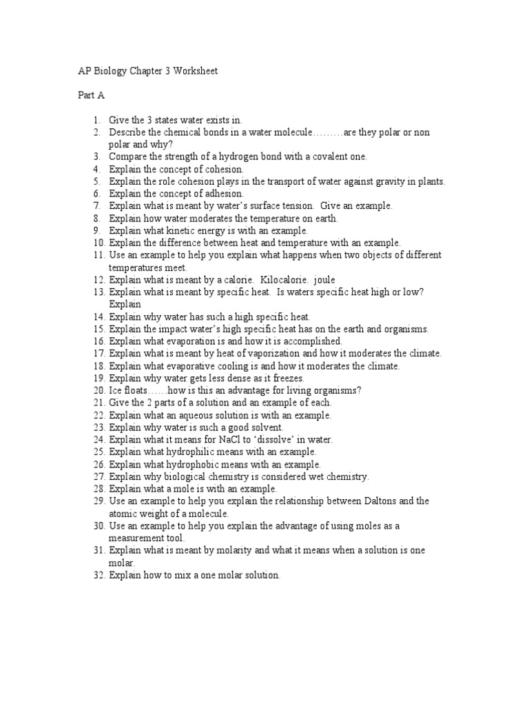 AP Biology Chapter 3 Study Guide | PDF | Ph | Acid