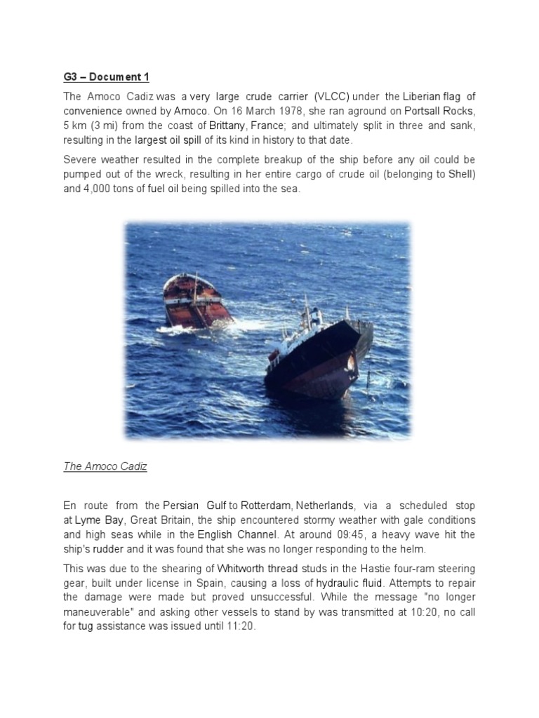 g3 Case Study Amoco Cadiz | PDF | Shipping | Water Transport