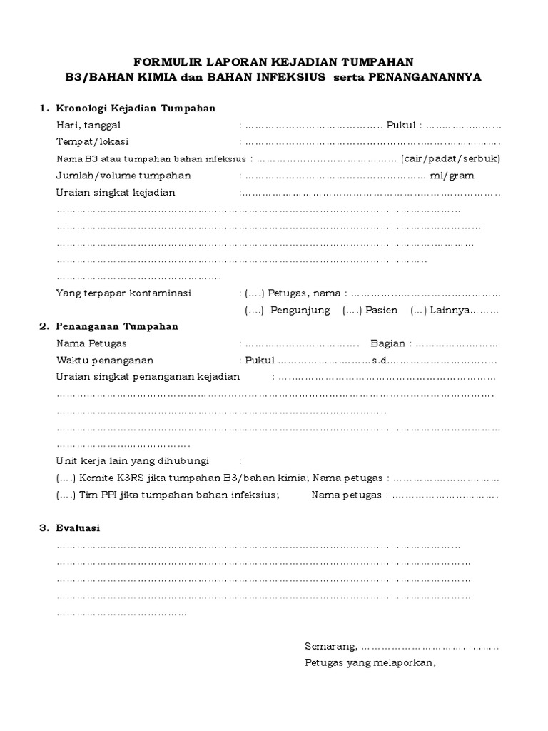 Form Lap - Kejadian Tumpahan B3 & Penanganannya | PDF