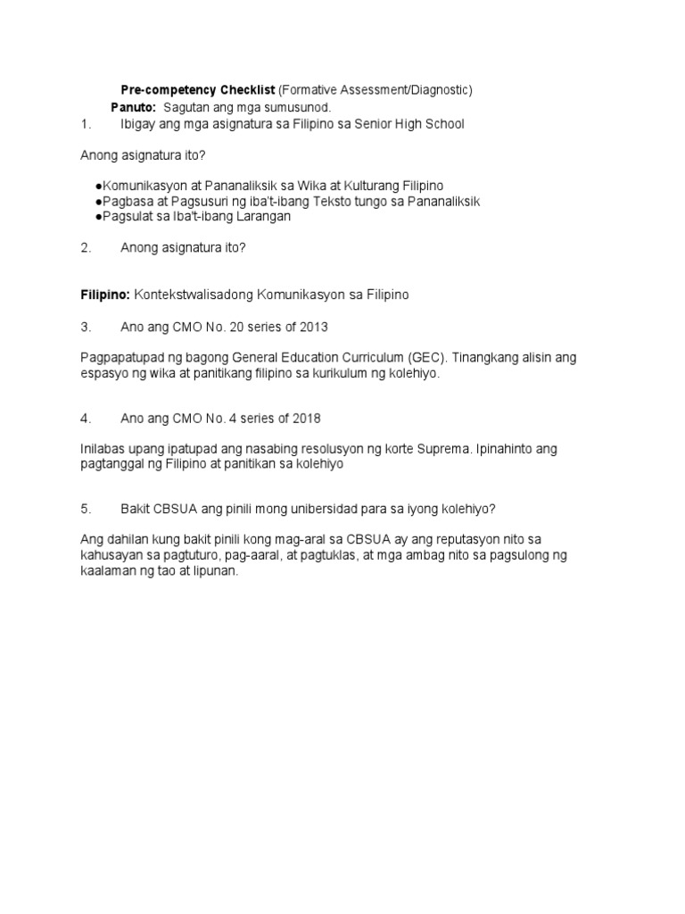 Pre Competency | PDF