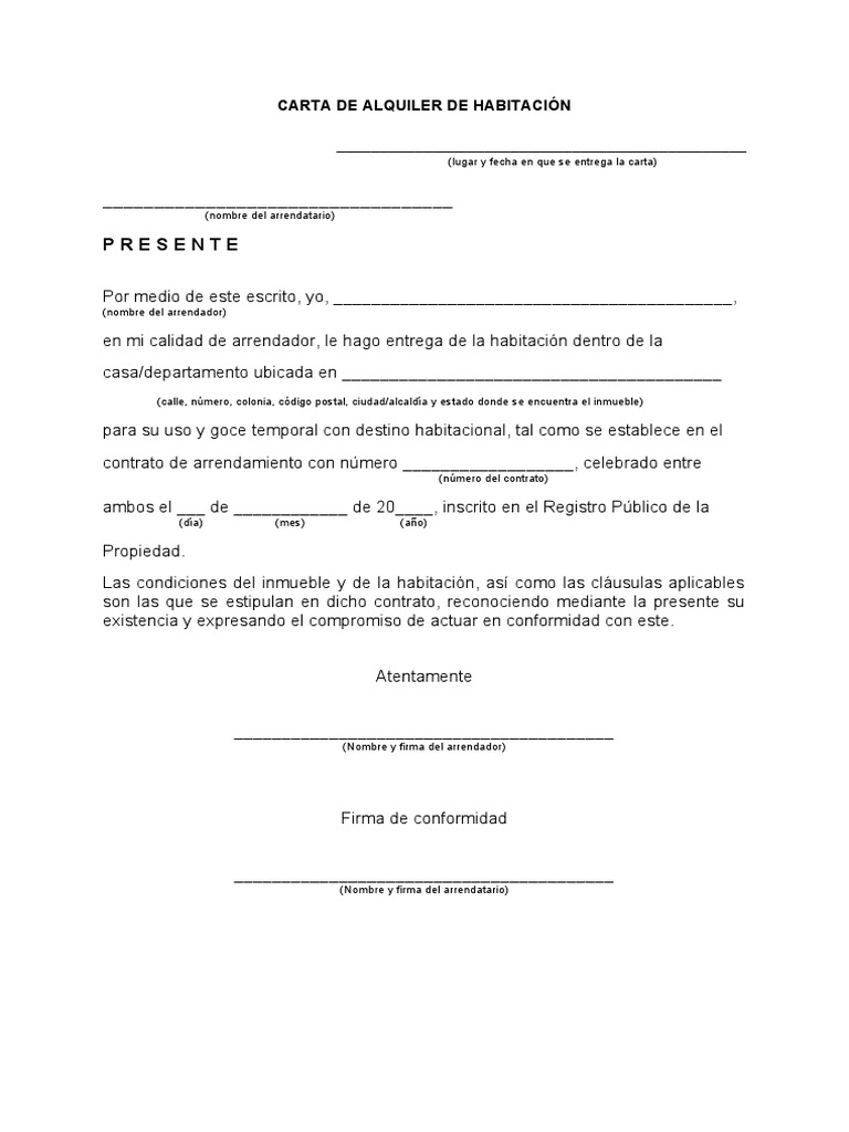 Carta de Alquiler de Habitación. | PDF