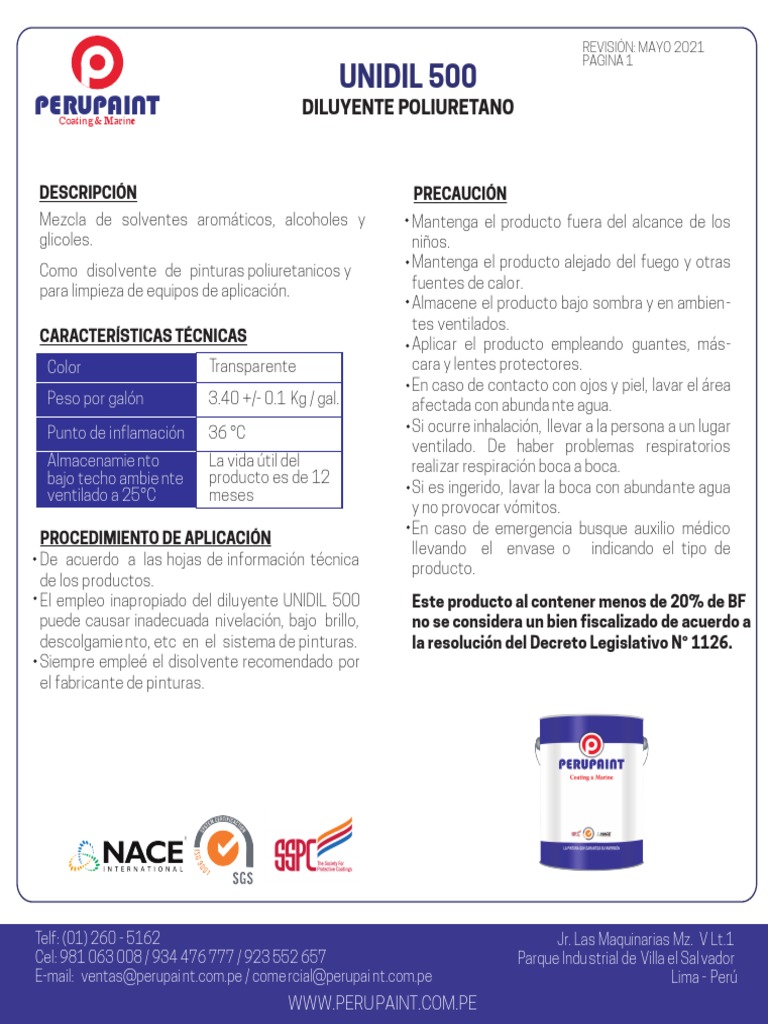 Especificacion Tecnica 5 - Unidil 500 | PDF | Materiales | Compuestos ...