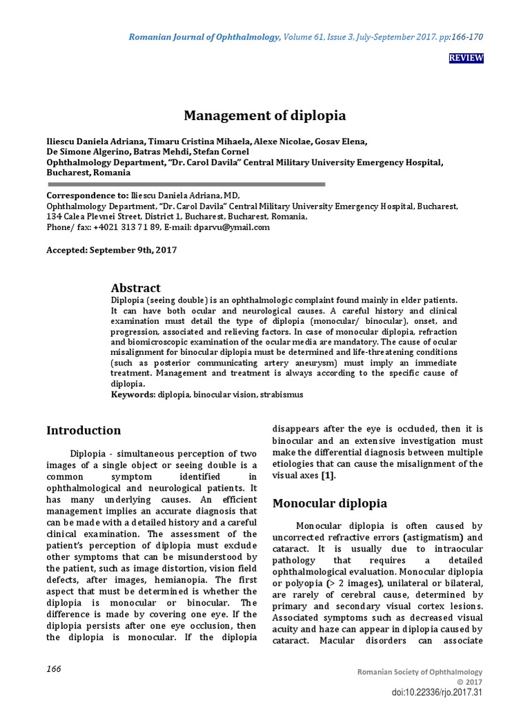 Management of Diplopia | PDF | Visual System | Human Eye
