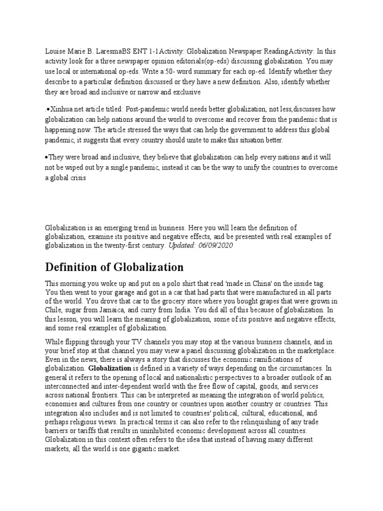 Definition of Globalization | PDF | Globalization | Candy