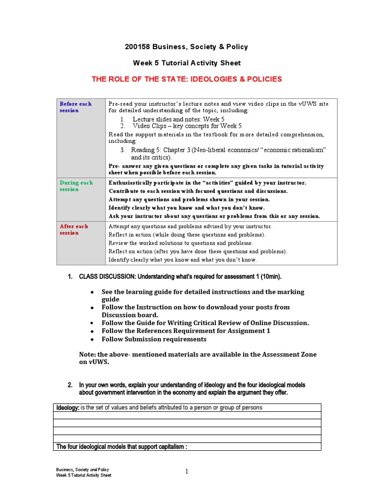 Week 5 Tutorial Activity Sheet2019Autumn | PDF | Lecture | Reading ...