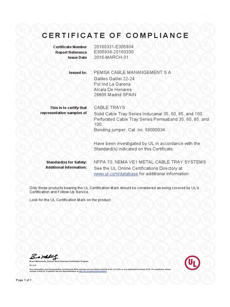 Cable Tray Certificate | PDF | Building Engineering | Electrical ...