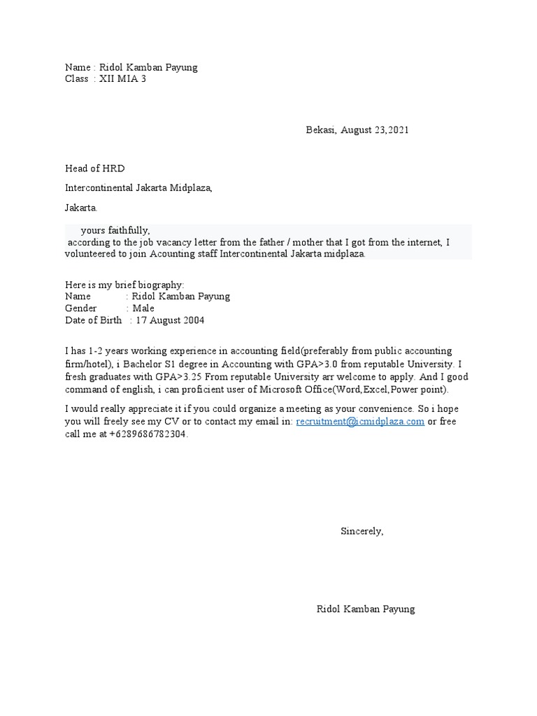 Accounting Job Application Letter | PDF | Career & Growth | Computers