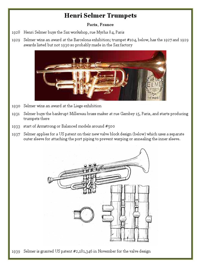 Henri Selmer Trumpets: Paris, France | PDF | Woodwind Instruments ...