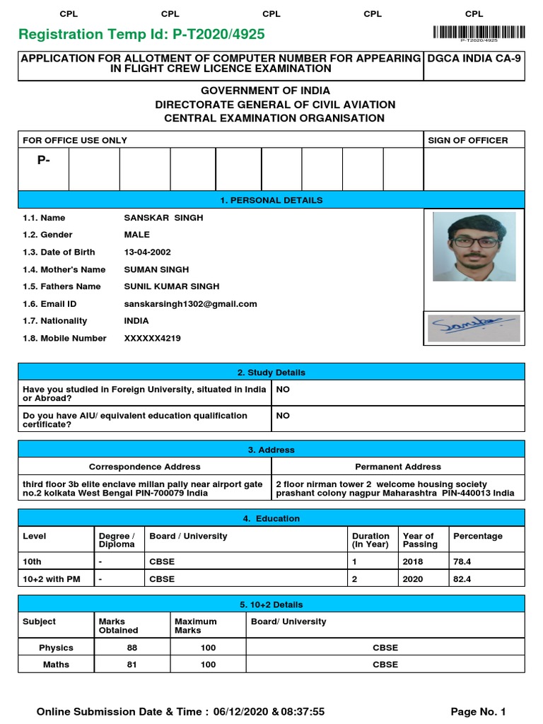 Apply for CPL exam computer number | PDF | Aviation