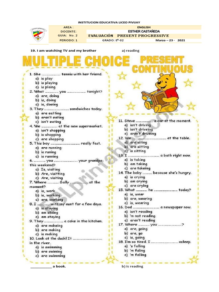 Present Progressive Evaluation Guide | PDF
