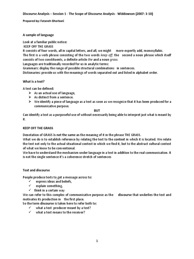 Discourse Analysis - Session 1 - The Scope of Discourse Analysis | PDF | Discourse | Word