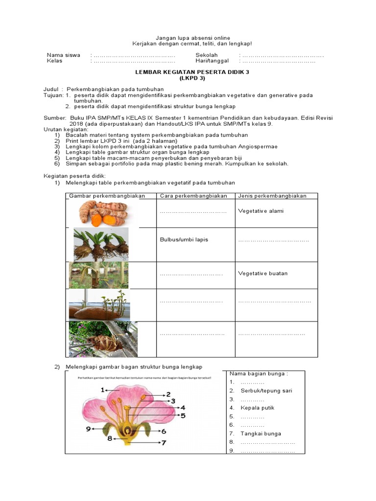 LKPD Perkembangbiakan Tumbuhan | PDF | Griya & Taman