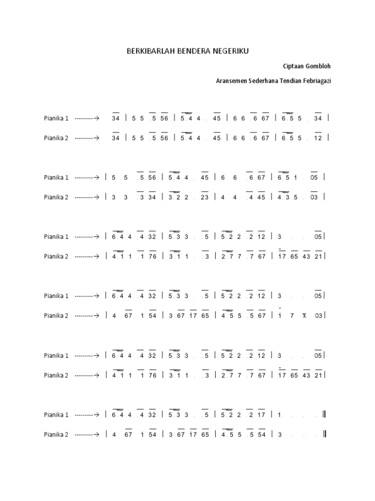 Berkibarlah Bendera Negeriku Notasi Angka | PDF