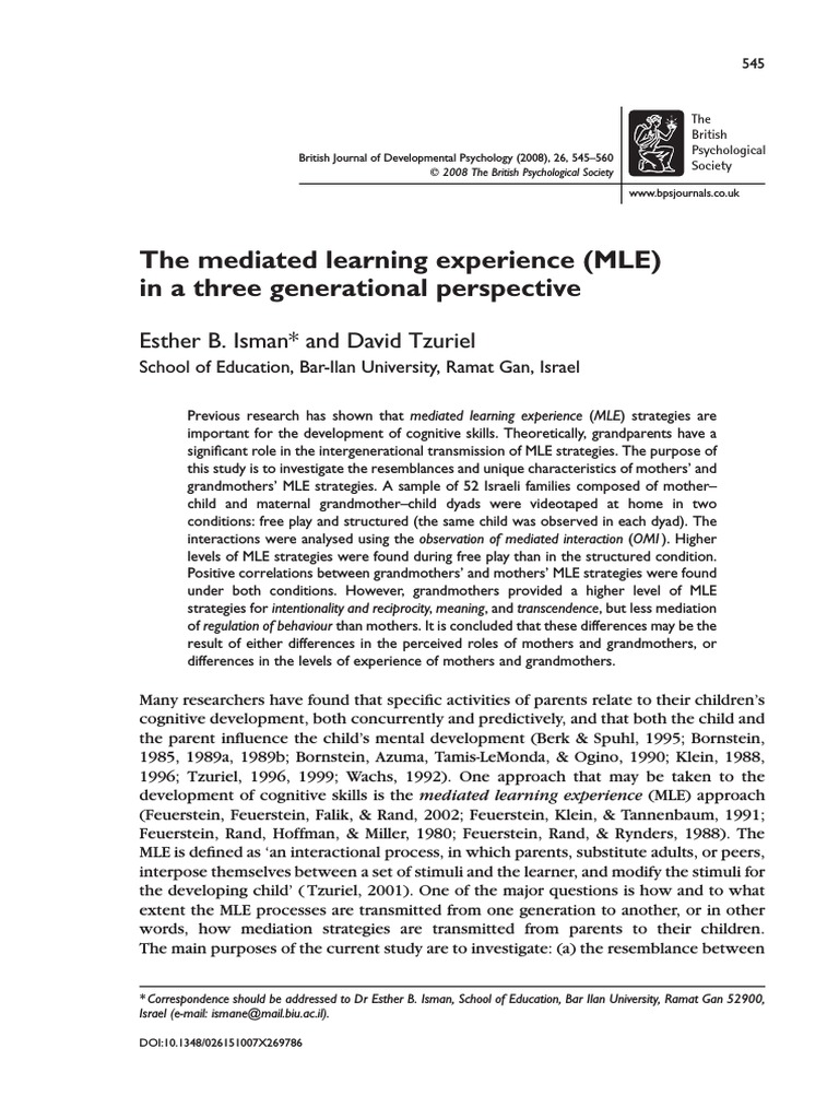 The Mediated Learning Experience MLE in | PDF | Grandparent ...
