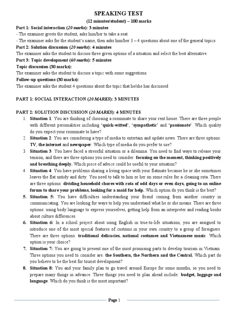 Speaking Test B1.3 | PDF | Roommate | Human Communication