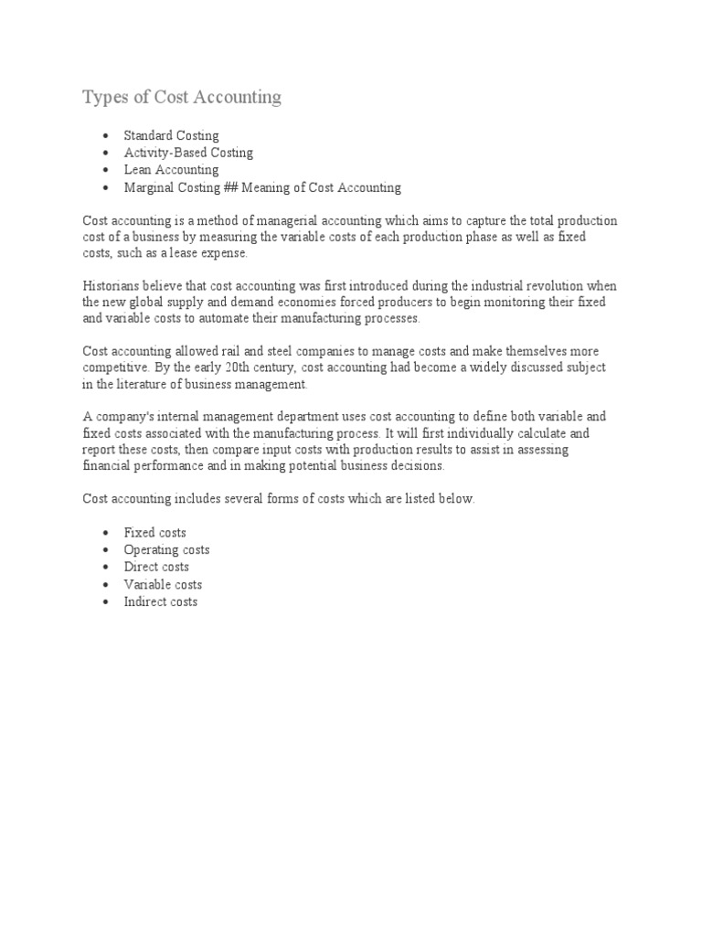 Types of Cost Accounting Explained | PDF | Finance & Money Management