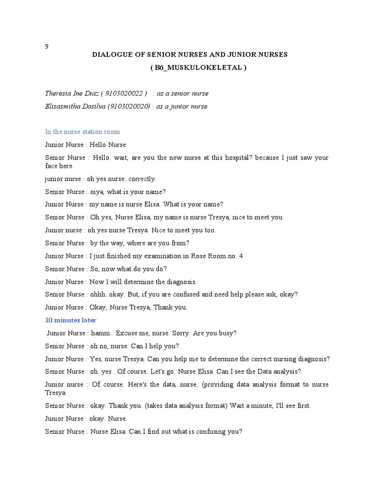 Dialogue of Senior Nurses and Junior Nurses | PDF | Nursing | Psychiatry