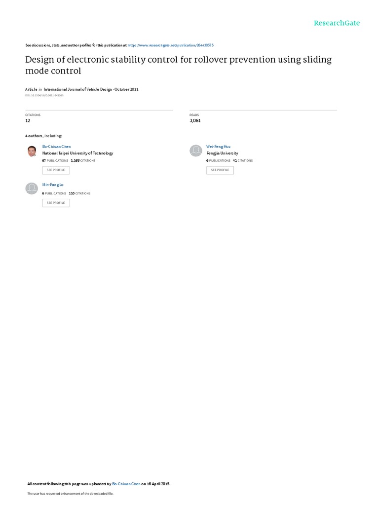 Design of Electronic Stability Control For Rollover Prevention Using Sliding Mode Control | PDF ...