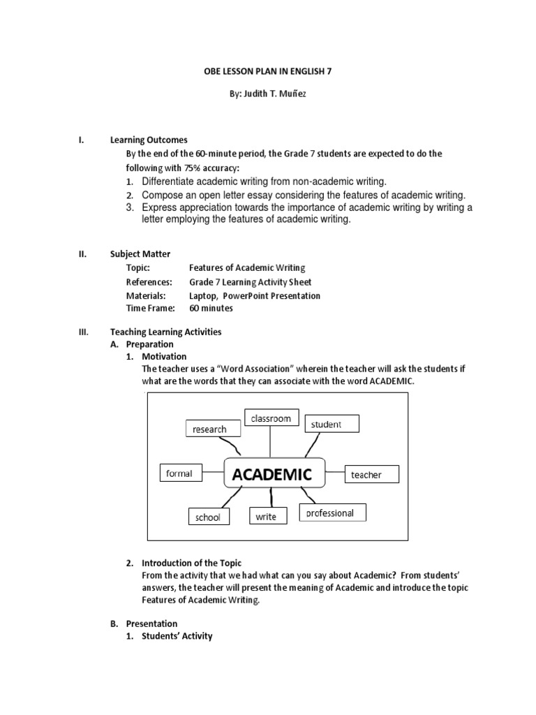 Obe Lesson Plan in English 7 | PDF | Teachers | Lesson Plan