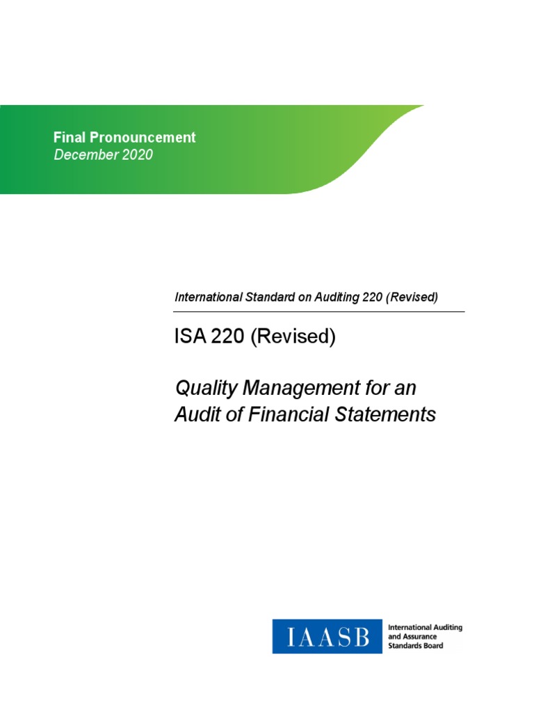 ISA 220 (Revised) : Quality Management For An Audit of Financial ...