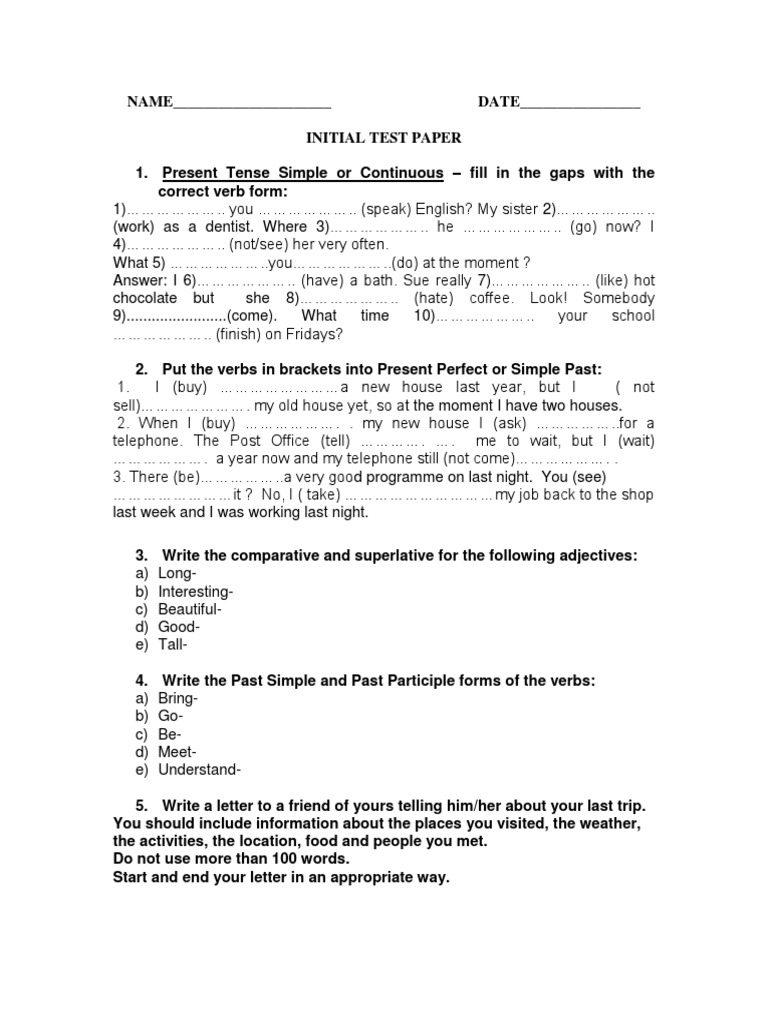 Initial Test 7th Grade | PDF