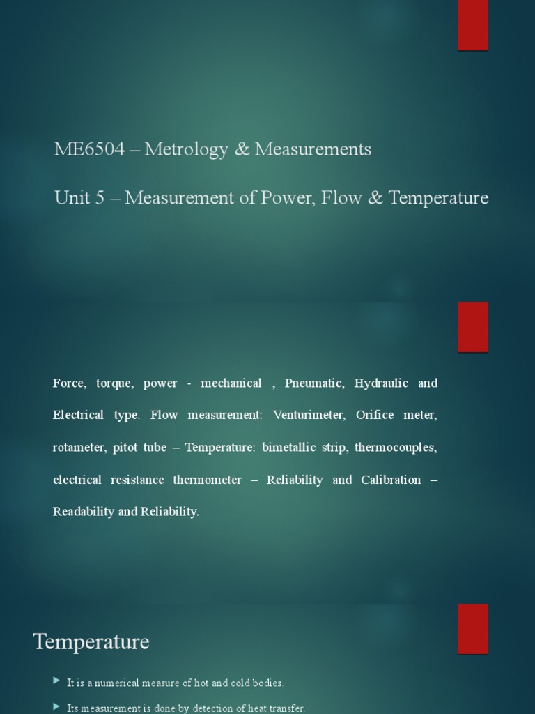 ME6504 - Metrology & Measurements Unit 5 - Measurement of Power, Flow ...
