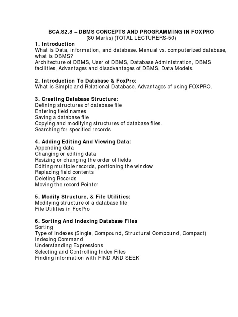 An Introduction To Database Concepts And Programming In Foxpro Pdf Databases Computer File