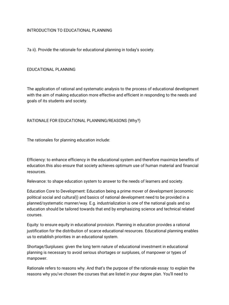 Rationale For Educational Planning | PDF