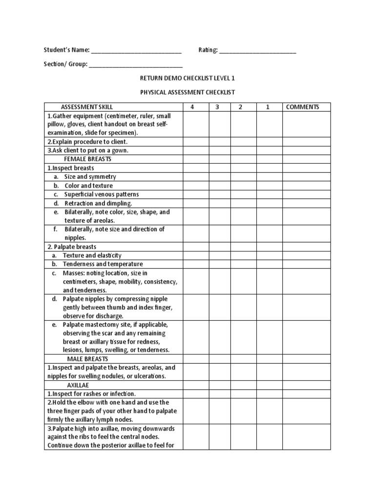Comprehensive Physical Assessment Checklist and Evaluation Form | PDF ...