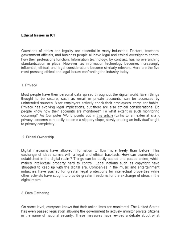 Ethical Issues in ICT | PDF | Privacy | Securities
