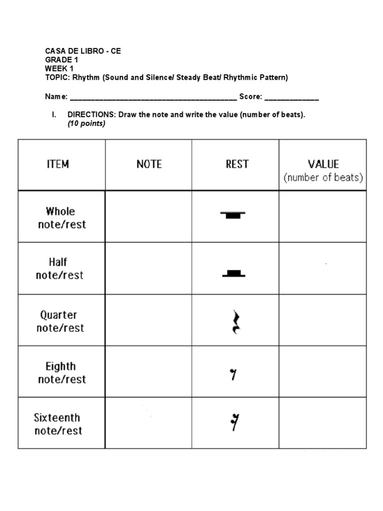 Rhythm and Sound Worksheet for Grade 1 | PDF | Language Arts ...
