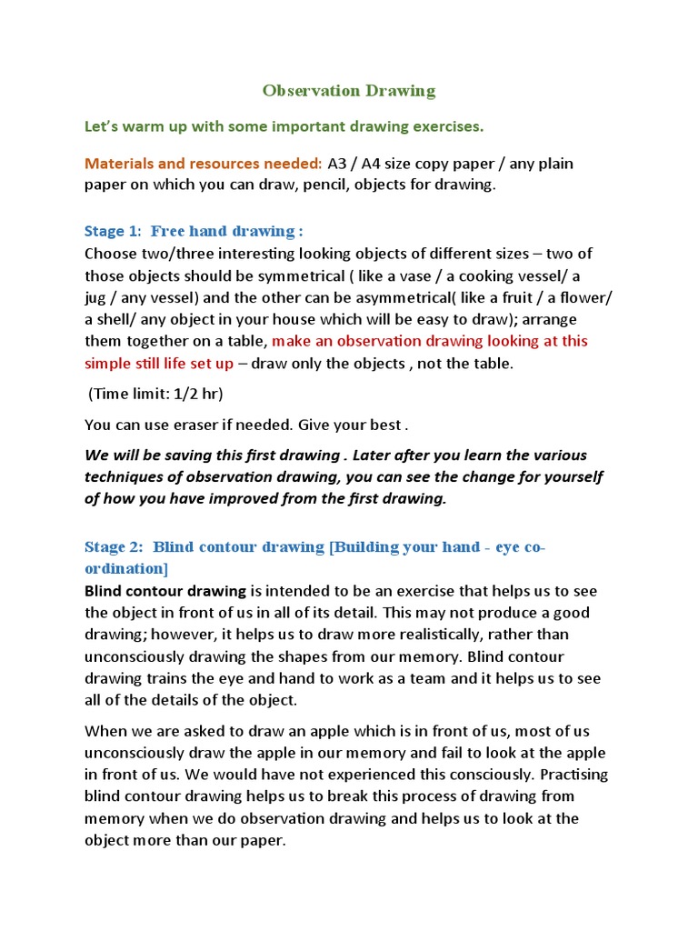 Observation Drawing - Unit 1 | PDF | Drawing | Observation