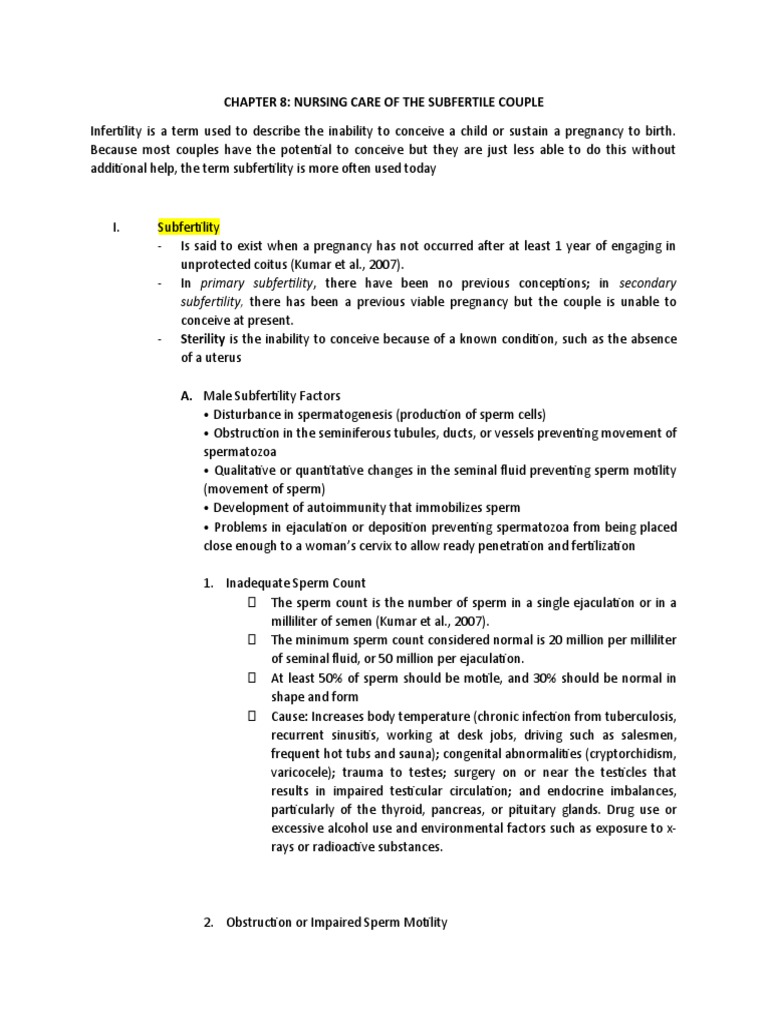 Chapter 8: Nursing Care of The Subfertile Couple | PDF | In Vitro ...