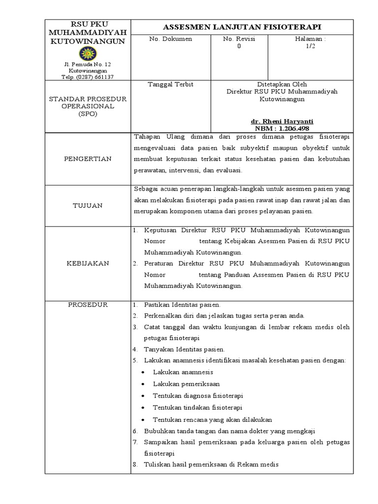 Spo Assesmen Lanjutan Fisioterapi | PDF