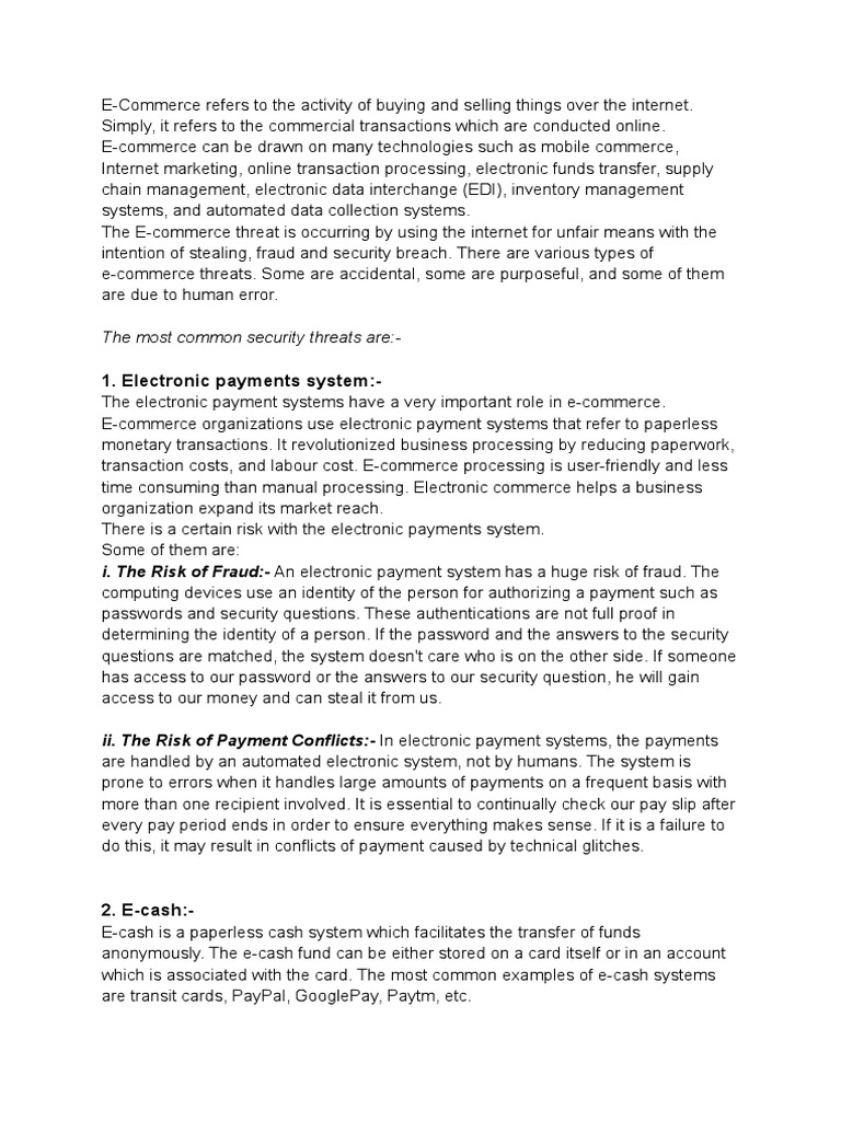 Security Threats To E-Commerce - Electronic Payment System - E-Cash ...