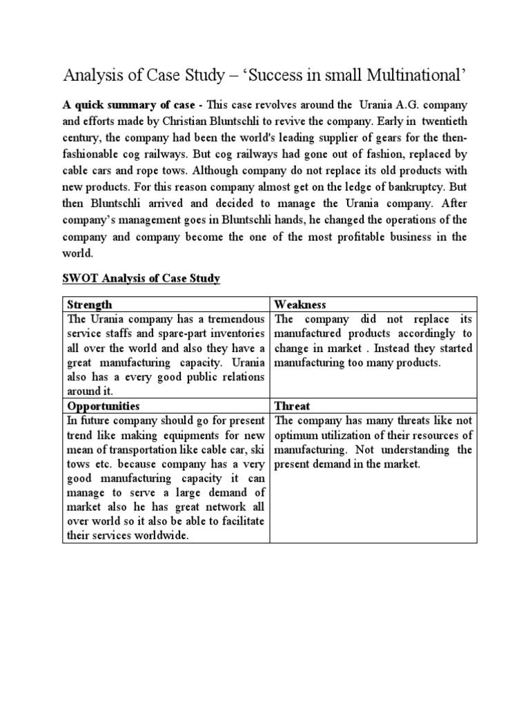 Analysis of Case Study - Success in Small Multinational' | PDF | Business