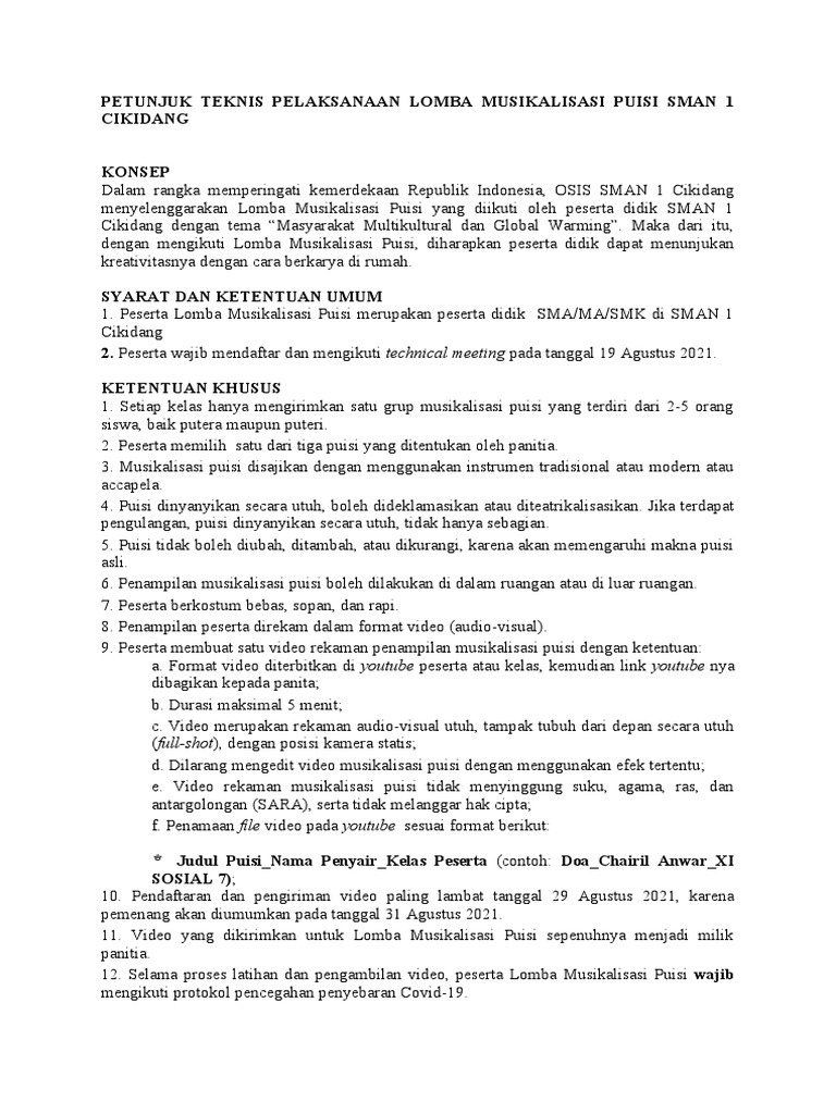 Contoh Juknis Lomba Musikalisasi Puisi | PDF | Seni