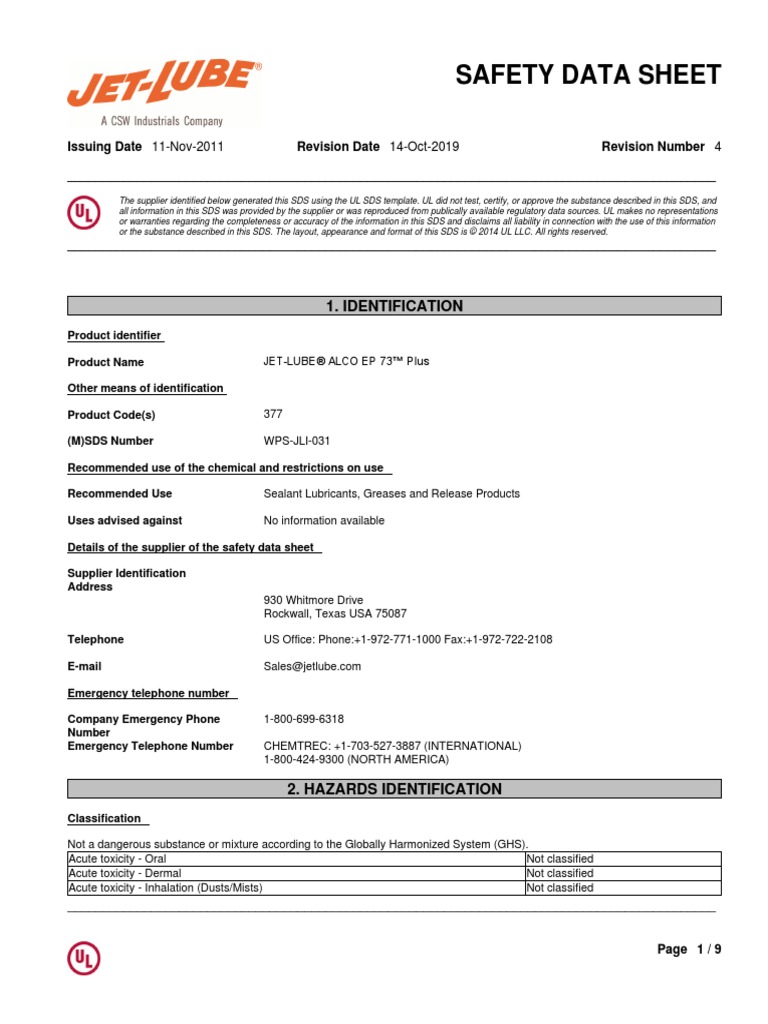 Safety Data Sheet: 1. Identification | PDF | Superfund | Toxicity