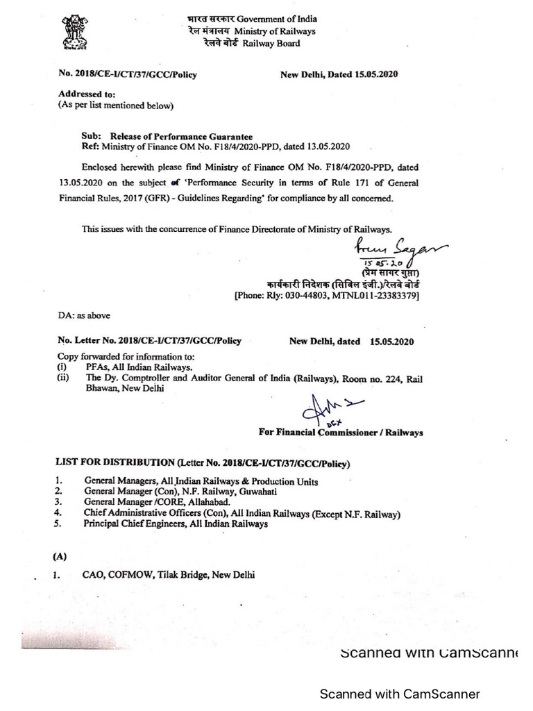 Release of PG (Rly BD Letter) | PDF