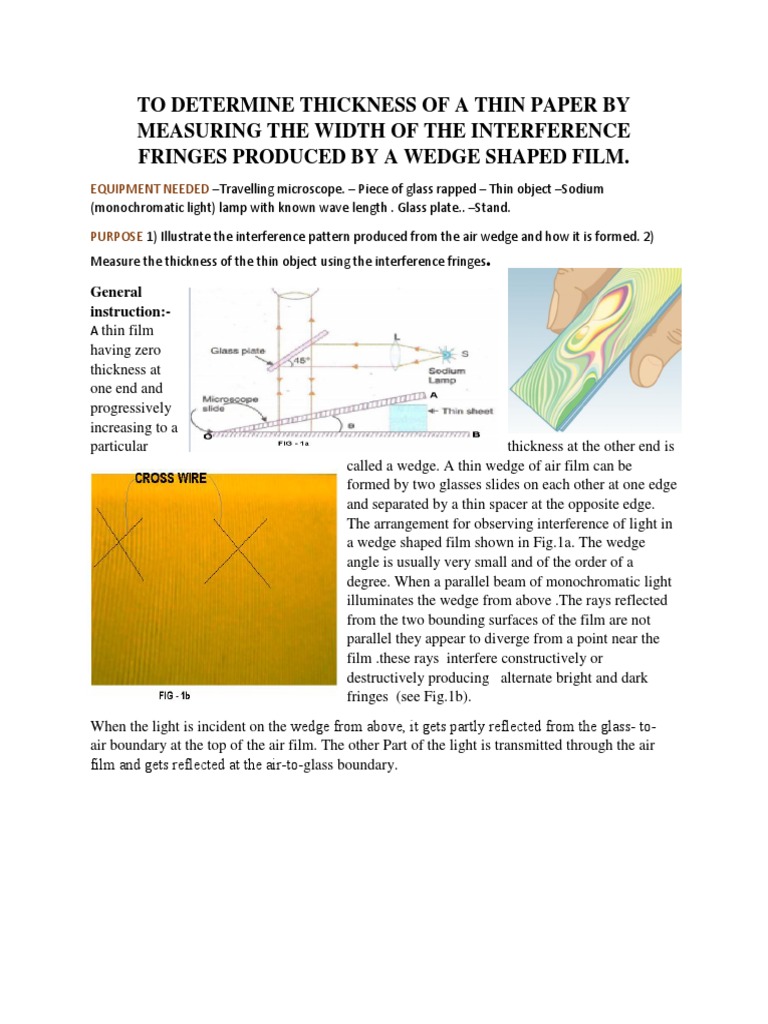 To Determine Thickness of A Thin Paper by Measuring The Width of The ...