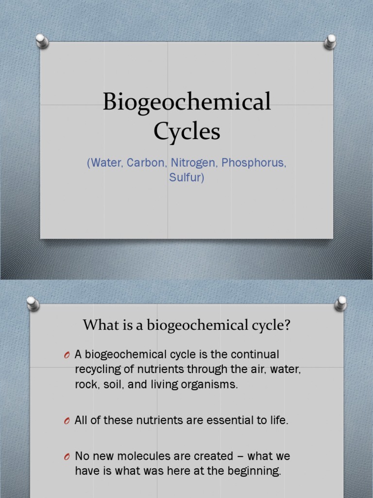 Biogeochemical Cycles: Water, Carbon, Nitrogen, Phosphorus, Sulfur ...
