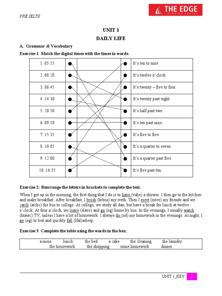 Unit 1 - Key | PDF | Meal | Lunch